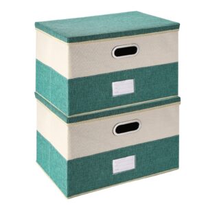 fassave foldable storage bins with lids, 2 packs fabric storage container basket cube with handles for office, bedroom, closet (small-2 pack, beige&turquoise)