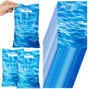 sweetude 50 pcs ocean waves party gifts bags goodie bags with handles plastic under the sea ocean waves reusable treat bags gift bags blue pool party favor bags for ocean theme birthday