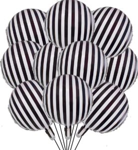 10 pieces 18 inch black and white striped balloons decoration foil mylar balloons aluminum helium balloons for birthday party, baby shower, halloween, ceremonies, holiday parties decoration