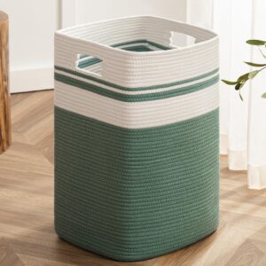 joybest cotton laundry hamper, large woven rope basket with handles for living room and bedroom, stylish storage basket for clothes, toys, and blankets - 22x16x13 inches green