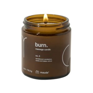 maude burn no. 3 - jojoba oil massage candle - sandalwood + eucalyptus candle made with hydrating, skin-softening soybean oil - paraben, cruelty + phthalate-free massage oil candle (4 oz)