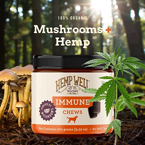 Hemp Well Immune + Allergy Support Dog Soft Chews with Functional Mushrooms and Hemp - 60 Count, Dog Allergy Relief, Itch Relief for Dogs - Dog Vitamins and Supplements for Digestive and Skin Support