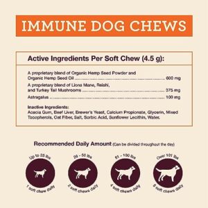 Hemp Well Immune + Allergy Support Dog Soft Chews with Functional Mushrooms and Hemp - 60 Count, Dog Allergy Relief, Itch Relief for Dogs - Dog Vitamins and Supplements for Digestive and Skin Support