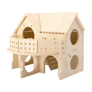 hamster forest lookout wood house fun house double-decker hut for young dwarf gerbil mouse mice rat small animals(small size only for small hamster)