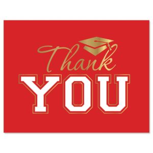 current school colors graduation thank you note card set red & gold foil - set of 40, envelopes included, 4-1/4" x 5-1/2", blank inside, value pack