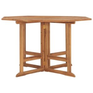 vidaXL Solid Teak Wood Folding Patio Dining Table- Weather-Resistant Garden Furniture- Outdoor Octagonal Design- Fine Sanded Finish 43.3"x43.3"x29.5"