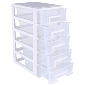 toyvian plastic storage drawers,5-drawer plastic storage bins with clear drawers,storage organization for arts and crafts, small tools,office supplies and accessories(small,white)