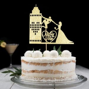 spider-man wedding cake topper, superhero silhouette, mr & mrs wedding cake decors, bride and groom party decorations, gold glitter