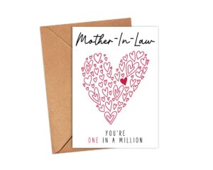 mother-in-law you're one in a million card - mother-in-law birthday card - thank you greeting card - card for her - anniversary card- mother's day card- thank you card- i love you mother-in-law card