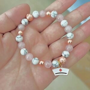 INENIMARTJ Nurse Jewelry for Women Natural Stone Nurse Bracelet Beaded Stethoscope RN Bracelets for Nurses Nursing School Practitioner Jewelry(Stethoscope)