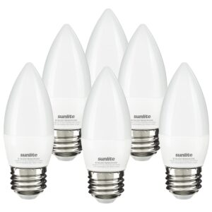 sunlite led b13 torpedo decorative chandelier light bulb, 7 watts (60w=), 500 lmns, 120 volts, dimmable, e26 base, energy star, 90 cri, etl listed, torpedo frosted, title-20, 3000k warm white, 6 pack