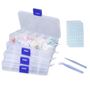 4 pack 10 grids plastic box organizer with dividers, clear bead storage box plastic jewelry organizer compartment, small parts plastic box organizer for craft bead jewelry earring fishing tools