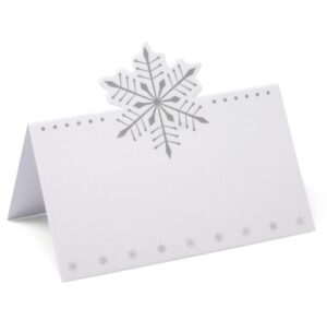 gift boutique 100 pack christmas cards holiday seating name card die cut xmas snowflake table setting folded paper tent cards for winter wonderland dinner wedding tables party decorations 2" x 3.5"