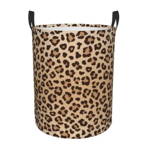 gbuzozie leopard print round laundry hamper animal skin texture storage basket toys clothes organizer bin for home bathroom bedroom dorm nursery, 38l