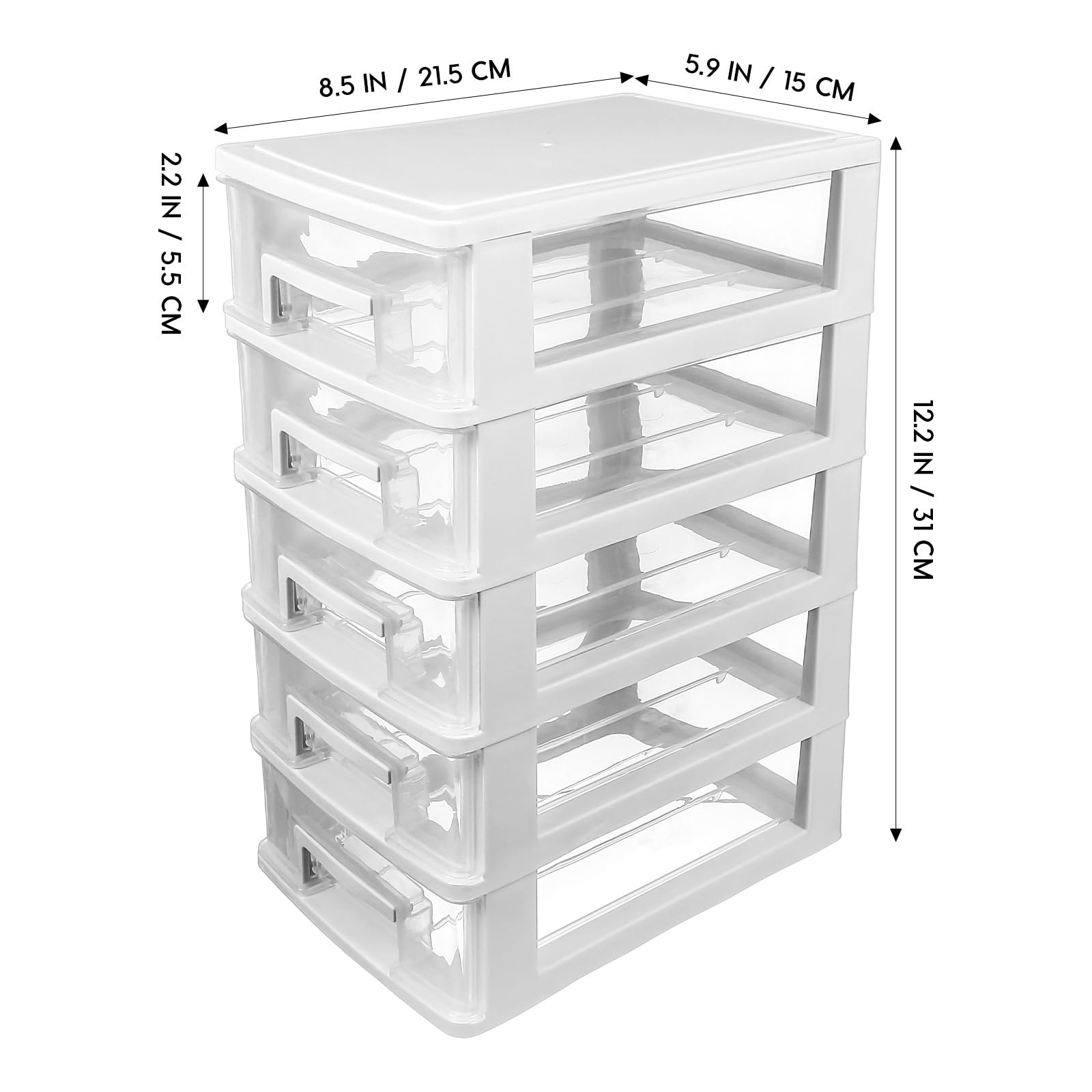 Toyvian Plastic Storage Drawers,5-Drawer Plastic Storage Bins with Clear Drawers,Storage Organization for Arts and Crafts, Small Tools,Office Supplies and Accessories(Small,White)