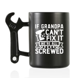 onebttl grandpa gifts wrench coffee mug, grandfather gift from granddaughter and grandson, 13.5oz/400ml funny ceramic mug for christmas, father's day - grandpa can fix