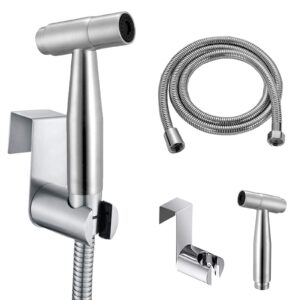 stainless steel bidet sprayer kit, baby cloth diaper sprayer with 59 inch hose, stainless steel hook, easy push switch button for a refreshing cleanse