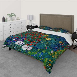 Wewoo Home Floral Duvet Cover Set Abstract Green Layered Flower Blossom Botanicals Design by Gustav Klimt Bedding Soft Bedding Accessories Queen