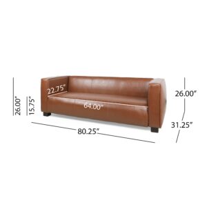 Christopher Knight Home Goyette Sofas, Cognac Brown + Dark Walnut