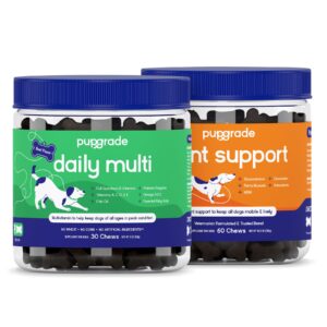 pupgrade 2-pack daily multivitamin & joint support supplement for dogs - all-in-one formula for digestive, immune system, joint relief, skin & coat health - made in usa - 90 chews total