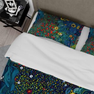 Wewoo Home Floral Duvet Cover Set Abstract Green Layered Flower Blossom Botanicals Design by Gustav Klimt Bedding Soft Bedding Accessories Queen