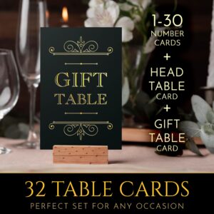 Black and Gold Table Number Cards 1 - 30 , Gold Stamped 4" x 6" Wedding Table Numbers , Double Side Printed Table Number Cards , Seating Chart , Black Table Numbers for Wedding Reception (32pcs)