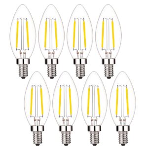 sunaiony led candelabra bulbs 25watt equivalent, b11 led bulb 2w warm white 2700k e12 base, dimmable edison chandelier light bulbs, led type b bulb, 8 pack