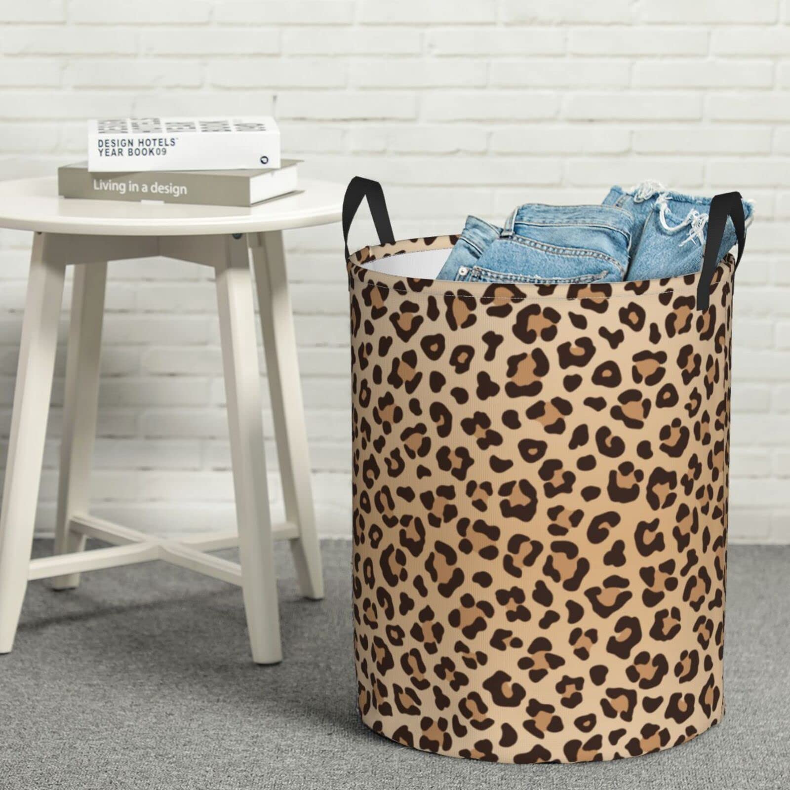 Gbuzozie Leopard Print Round Laundry Hamper Animal Skin Texture Storage Basket Toys Clothes Organizer Bin For Home Bathroom Bedroom Dorm Nursery, 38l