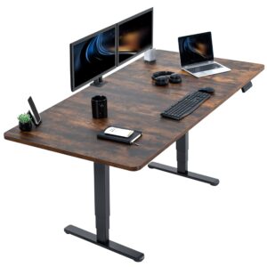 vivo electric 71 x 36 inch rustic sit stand desk, dual motor memory controller height adjustment, 2b series, vintage brown top black frame, desk-kit-2b7n-36