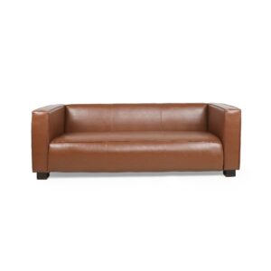 christopher knight home goyette sofas, cognac brown + dark walnut