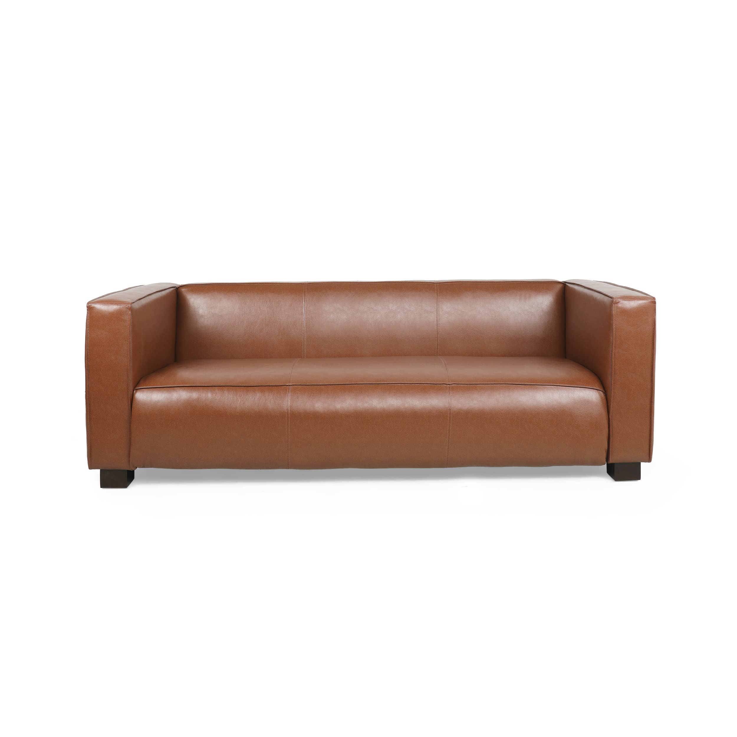 Christopher Knight Home Goyette Sofas, Cognac Brown + Dark Walnut