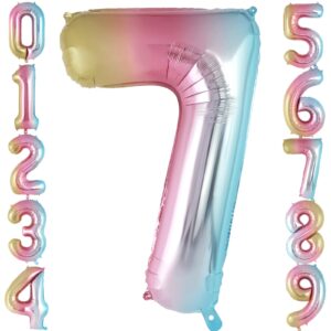 rainbow gradient number 7 balloon, 40 inch big large foil number balloons, giant mylar number 7 balloons for 7 year old birthday party decorations supplies anniversary celebration