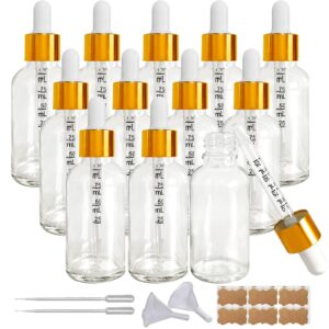 begiket 12 pack 1oz glass dropper bottles 1oz (30ml) clear glass bottles with glass eye dropper, liquids tincture bottles, leak proof travel bottles for essential oils