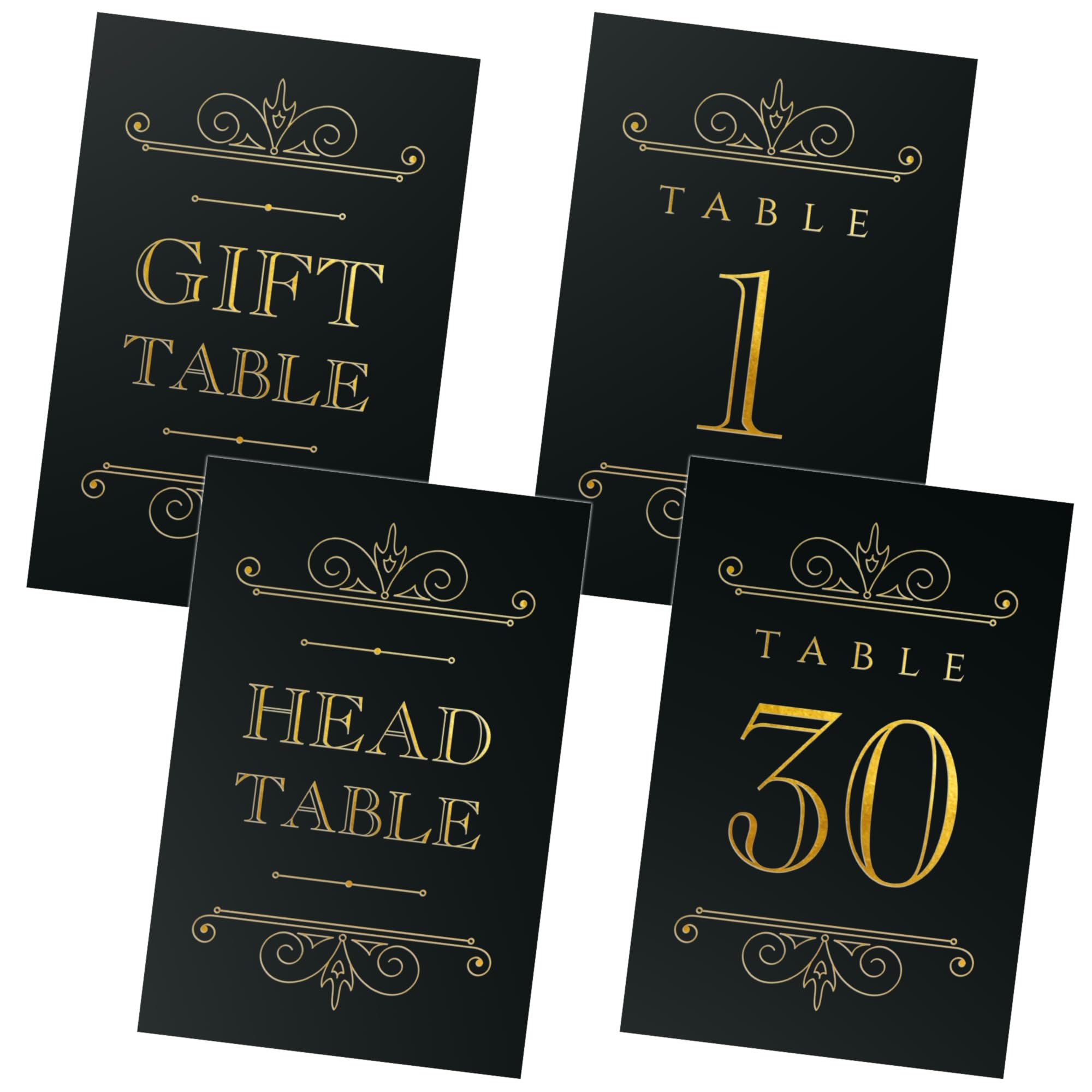 Black and Gold Table Number Cards 1 - 30 , Gold Stamped 4" x 6" Wedding Table Numbers , Double Side Printed Table Number Cards , Seating Chart , Black Table Numbers for Wedding Reception (32pcs)