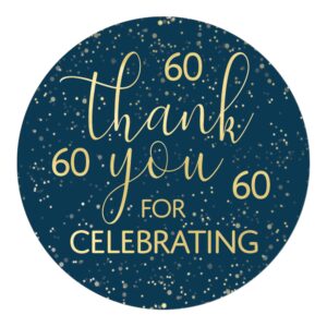 navy blue and gold birthday favor stickers - gold bday thank you labels, envelope seals, candy stickers - 1.75 in. - 40 ct - adult birthday party supplies (60th birthday)