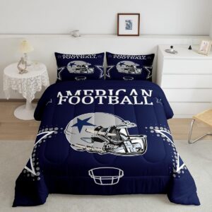 american football comforter set queen size rugby helmets bedding set 3pcs for kids boys teens men bedroom decor ball sports gaming quilted duvet modern grey stars print duvet insert,navy blue