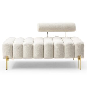 nioiikit 53.2" modern loveseat sofa couch, upholstered accent sofa with golden legs and adjustable backrest, small teddy fleece couches for bedroom, living room, compact small space (beige)