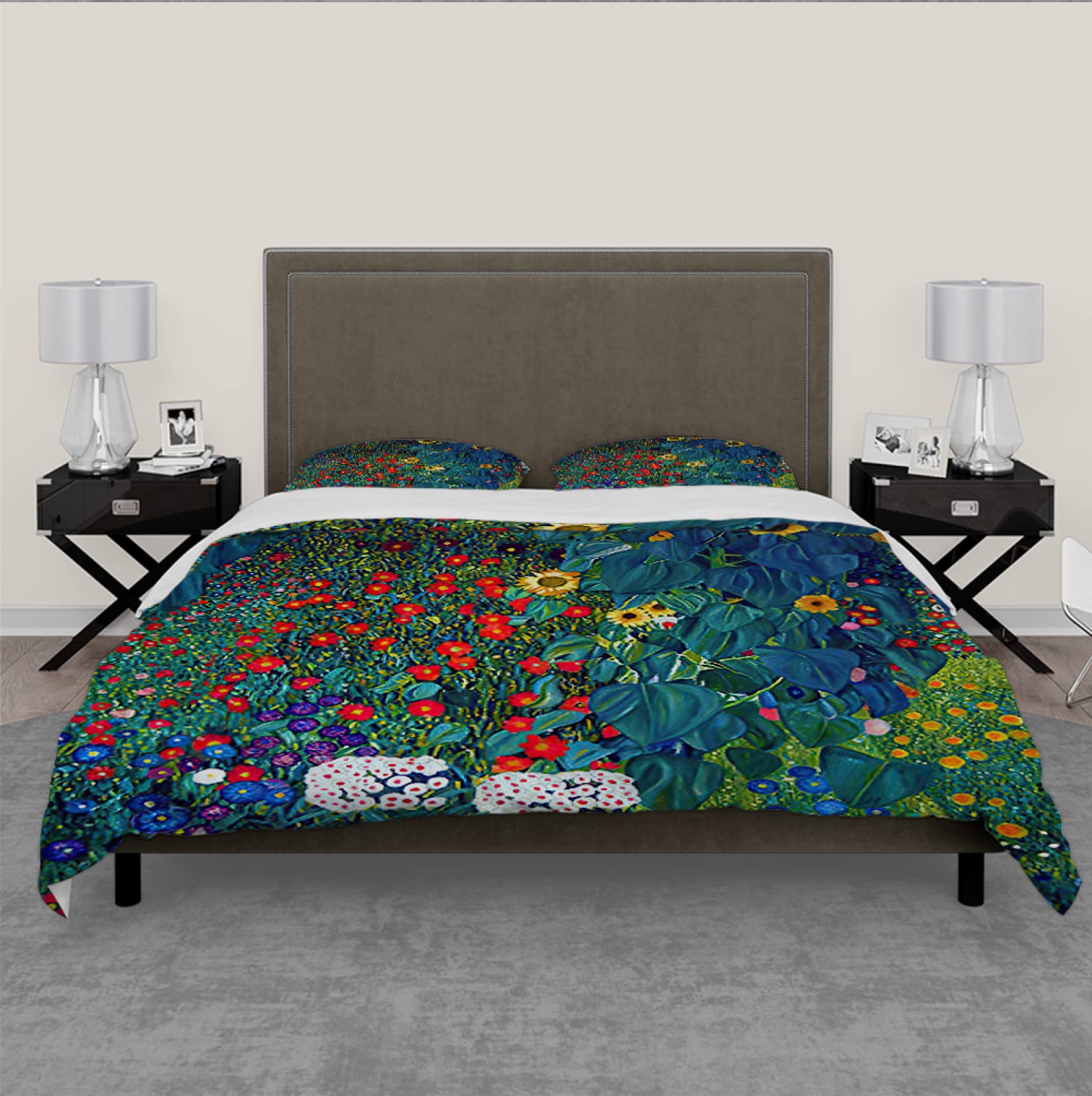 Wewoo Home Floral Duvet Cover Set Abstract Green Layered Flower Blossom Botanicals Design by Gustav Klimt Bedding Soft Bedding Accessories Queen