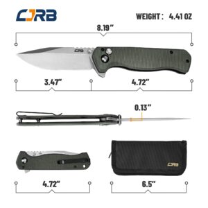 CJRB CUTLERY Folding Pocket Knife Chord(J1927) Flipper Button Lock EDC Gentleman Knife with AR-RPM9 Steel Blade and Green Micarta Handle Foldable Outdoor Carry for Men Women Gift