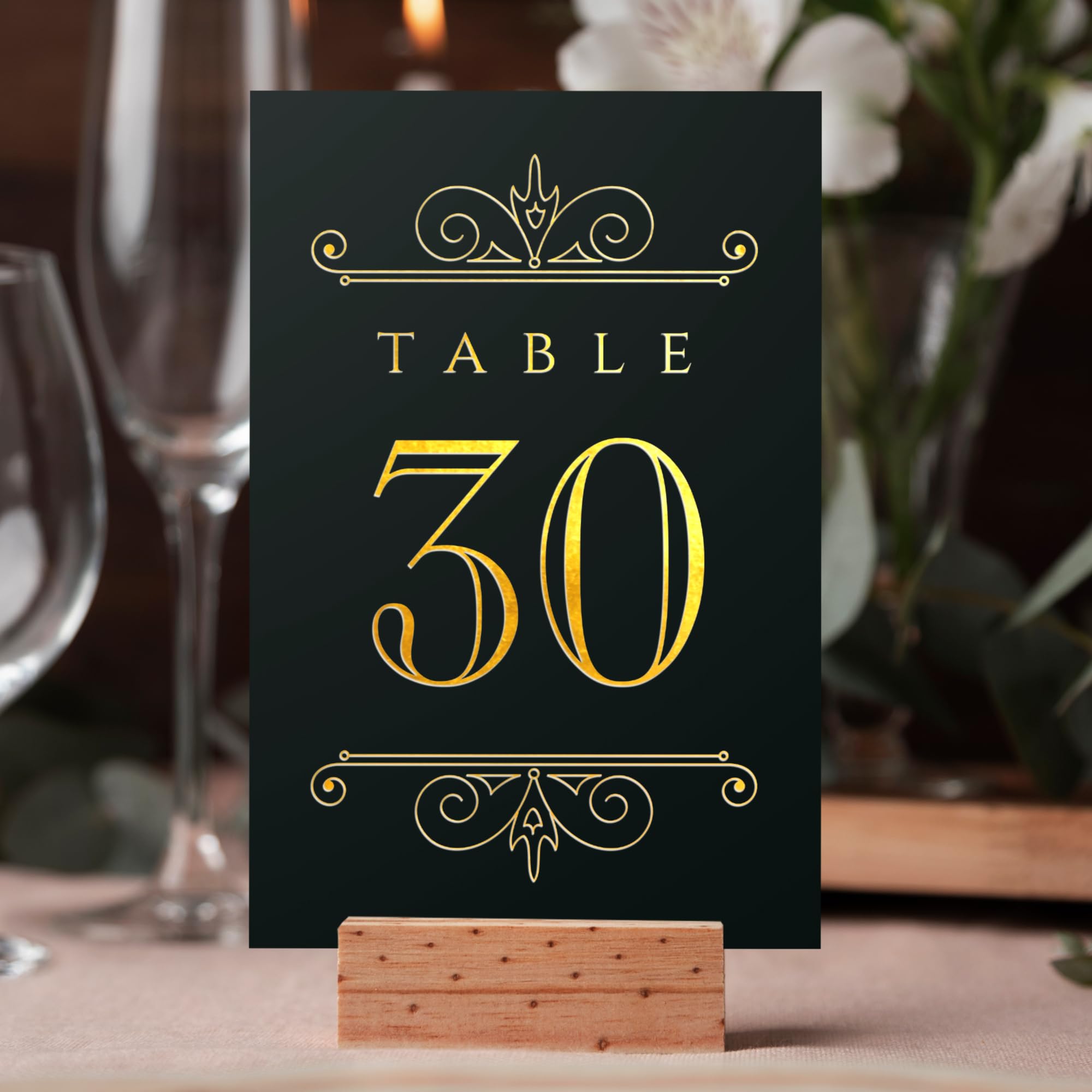 Black and Gold Table Number Cards 1 - 30 , Gold Stamped 4" x 6" Wedding Table Numbers , Double Side Printed Table Number Cards , Seating Chart , Black Table Numbers for Wedding Reception (32pcs)