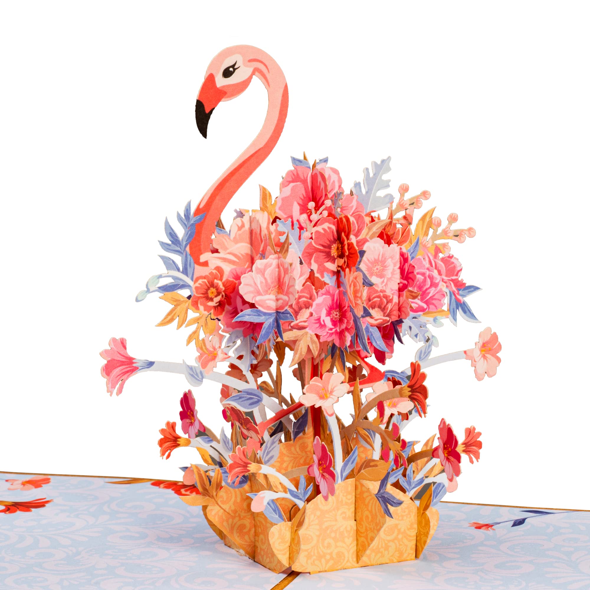 Frndly by Paper Love, 3D Floral Flamingo Pop Up Card, Gift for Birthday, Wedding, Anniversary, Mothers Day, Thank You, Get Well, All Occasion - Handcrafted 100% Recycled and Eco-Friendly, 8" x 6" Cover - Includes Envelope and Note Tag