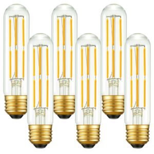 arberlic 5 inch t10 led bulb,6w tubular light bulb equivalent e26 led bulb 60 watt dimmable,warm white 2700k,600lm,cri85+,ac120v,edison style,clear glass,flicker free,pack of 6