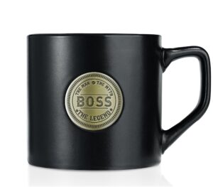 onebttl boss gifts coffee mug for men, ceramic mug with golden badge, 15oz/450ml mug for boss day, christmas, retirement - man myth legend