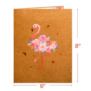 Frndly by Paper Love, 3D Floral Flamingo Pop Up Card, Gift for Birthday, Wedding, Anniversary, Mothers Day, Thank You, Get Well, All Occasion - Handcrafted 100% Recycled and Eco-Friendly, 8" x 6" Cover - Includes Envelope and Note Tag