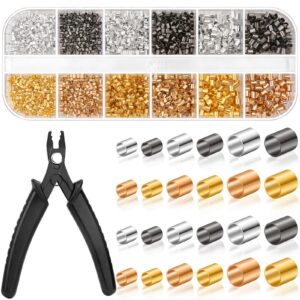 thrilez crimping beads for jewelry making, 2200 pieces crimp tubes with crimping pliers for earring necklace bracelet diy jewelry making(3 sizes, 4 colors)