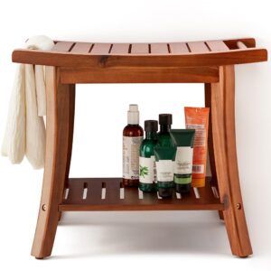 tinamo acacia wood shower benches for inside shower - wooden shower stool waterproof for shaving legs - bench seat with storage towel shelf for bathroom - chair spa bath (22" x 13" x 18.6") (acacia)