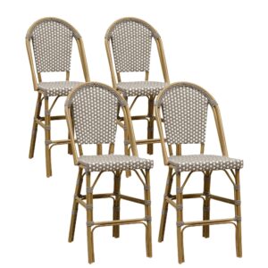 purple leaf french counter height bar stool set of 4 25" bamboo print finish patio bar chairs with back rattan bar chairs french bistro set for kitchen outdoor counter stool grey