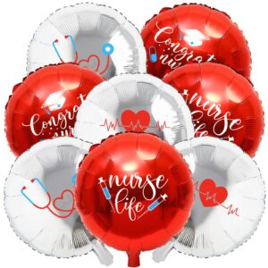 whaline 24pcs nurse graduation balloons set congrats nurse party balloons 18 inch red silver graduation foil balloons for graduation party supplies home school backdrop decorations