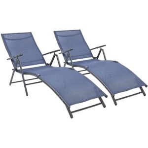 flamaker patio lounge chairs adjustable chaise lounge chairs folding outdoor recliners set of 2 for beach, pool and yard (blue)