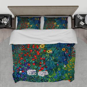 wewoo home floral duvet cover set abstract green layered flower blossom botanicals design by gustav klimt bedding soft bedding accessories queen